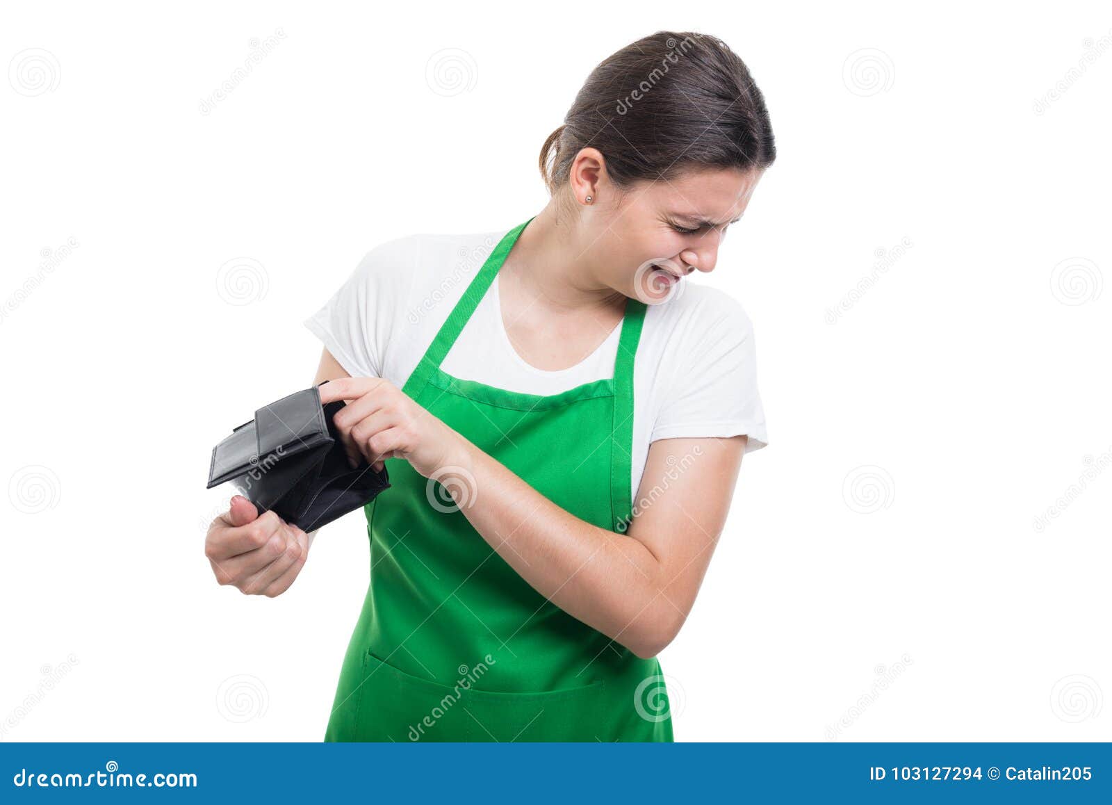 Dependienta Joven Que Permanece Sin El Dinero Foto de archivo - Imagen ...