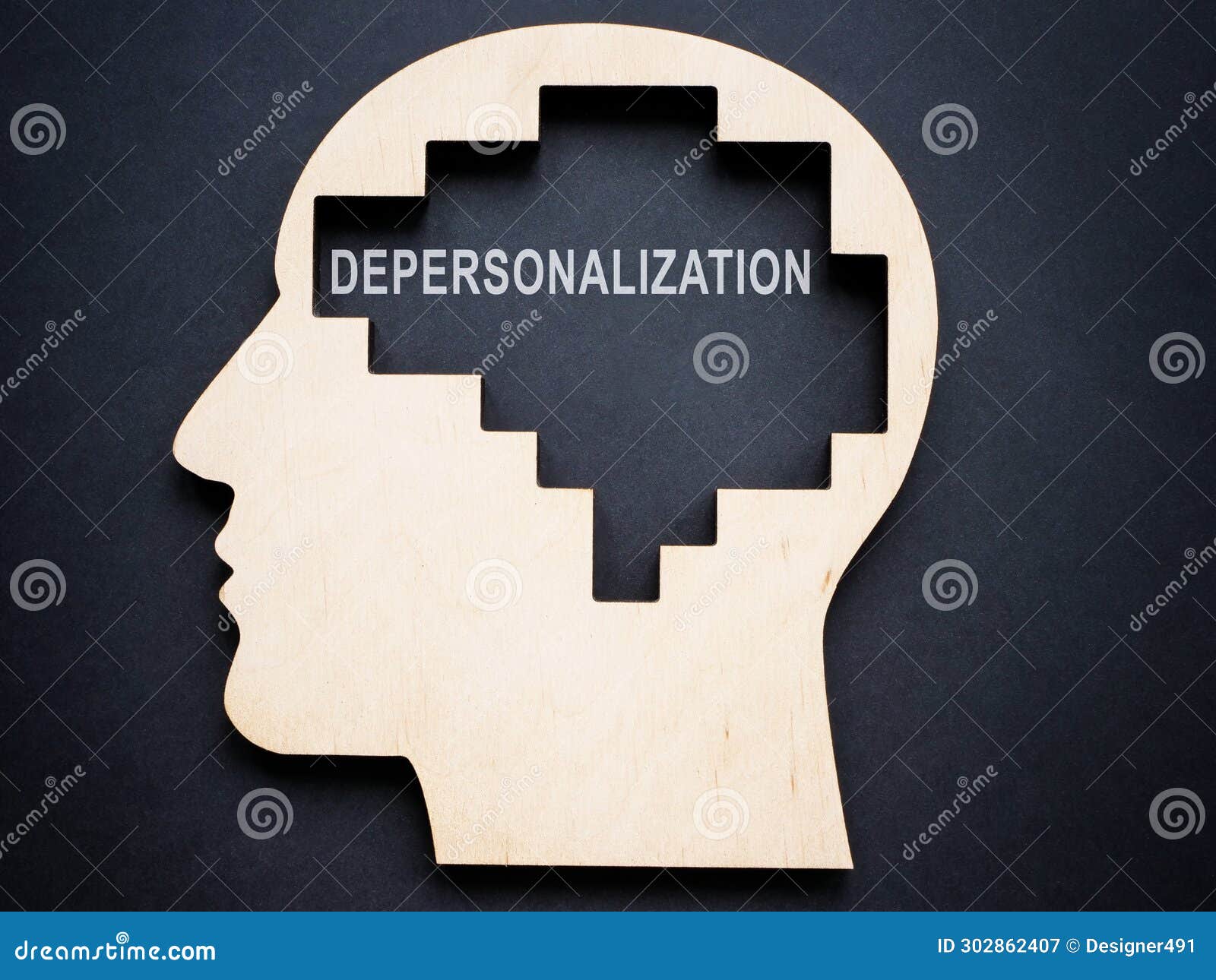 Depersonalization Concept. Wooden Outline of the Head. Stock Image ...