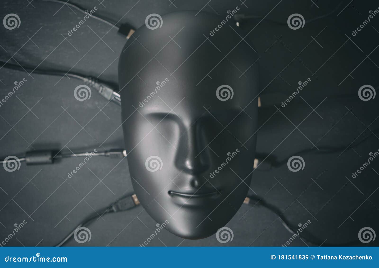 Depersonalized Human Robot Android Face Connected with Many Digital ...