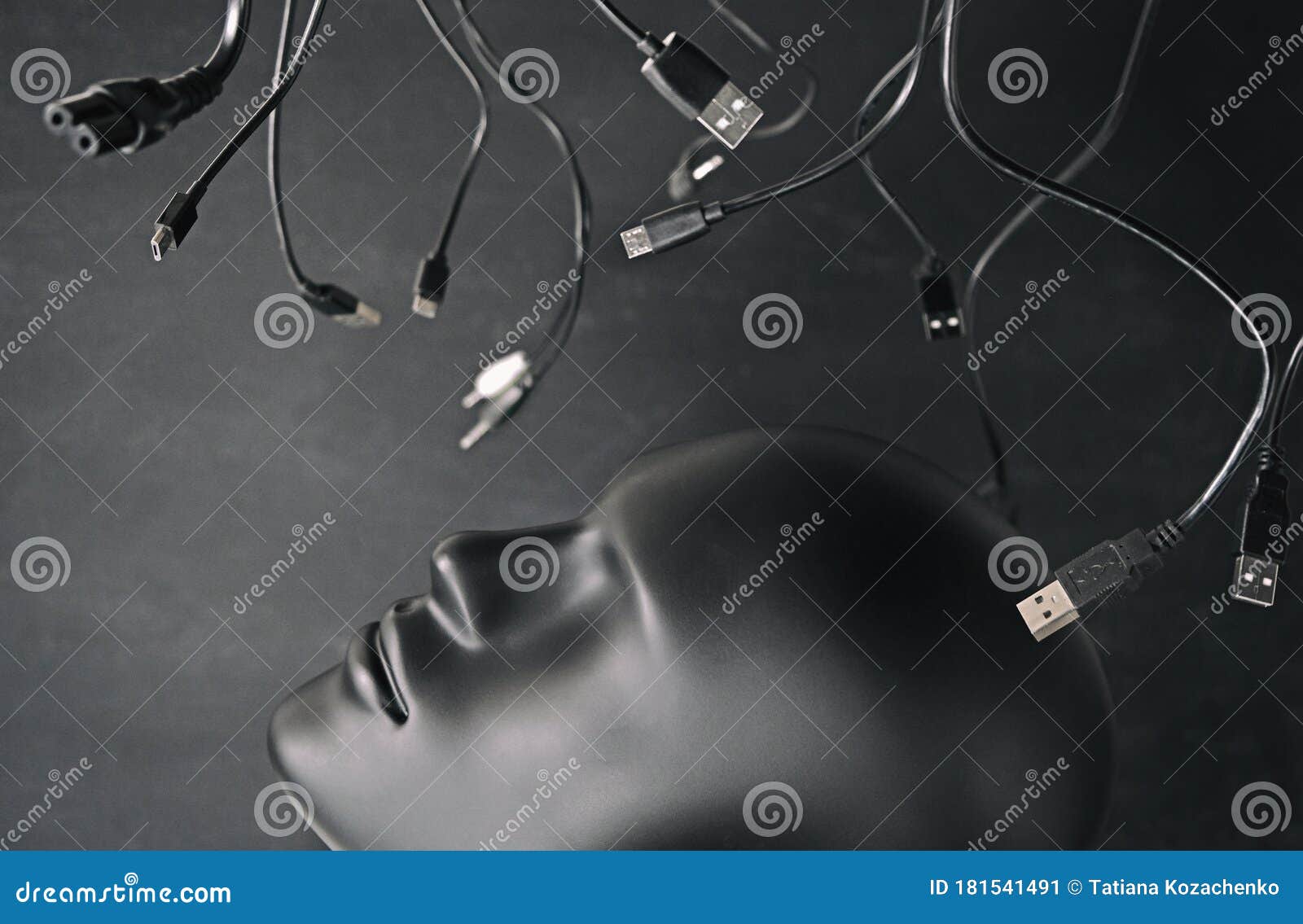 Depersonalized Human Robot Android Face Looking on Many Digital Device ...