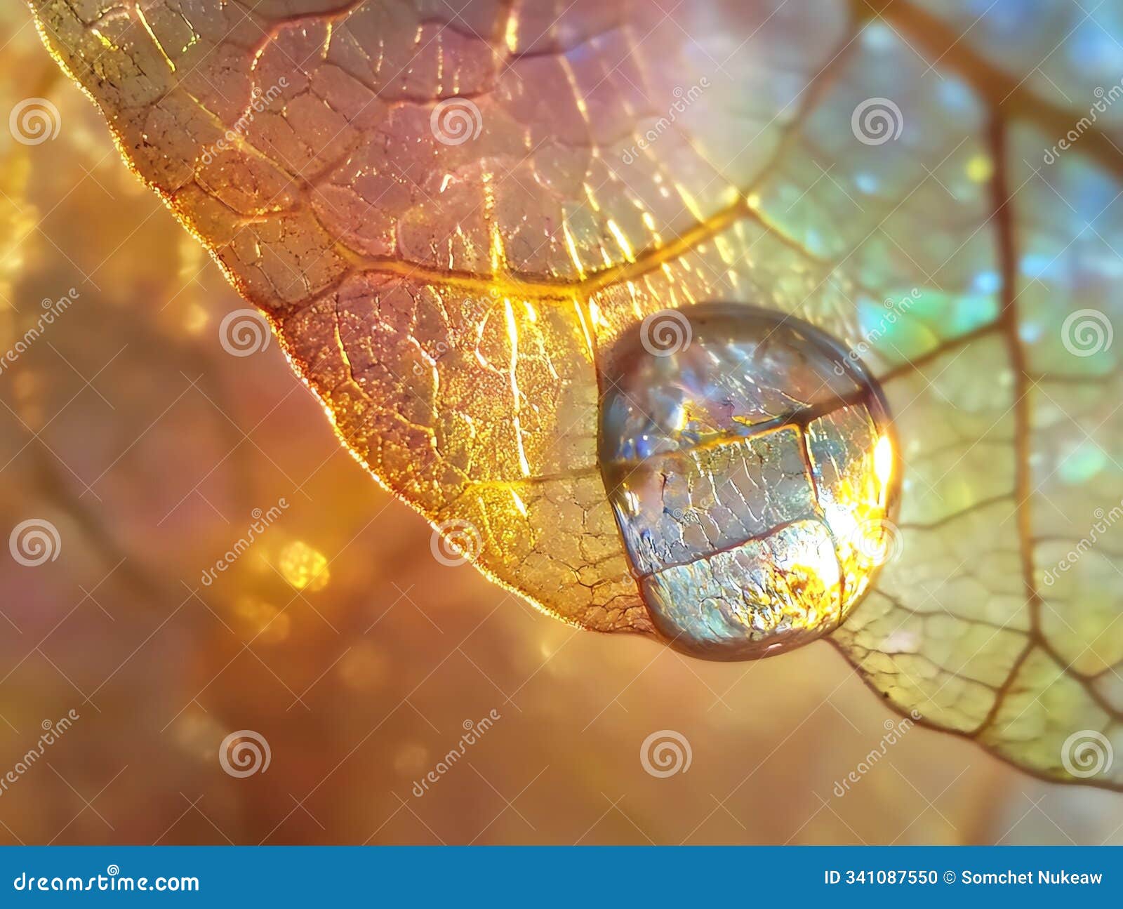 Depict a Hyperreal Photograph of a Raindrop on a Leaf, with Intricate ...