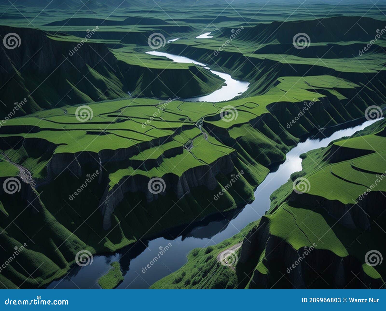 Depict a Meandering River through the Valley Stock Image - Image of ...