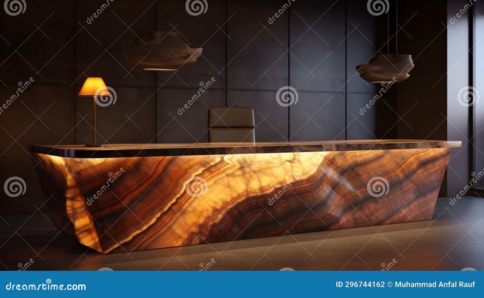 Depict a Reception Desk with a Stunning, Backlit Onyx Panel, Creating a ...