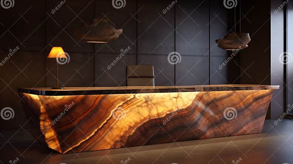 Depict a Reception Desk with a Stunning, Backlit Onyx Panel, Creating a ...