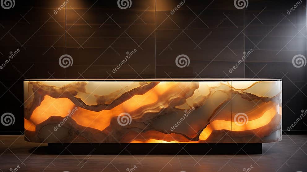 Depict a Reception Desk with a Stunning, Backlit Onyx Panel, Creating a ...
