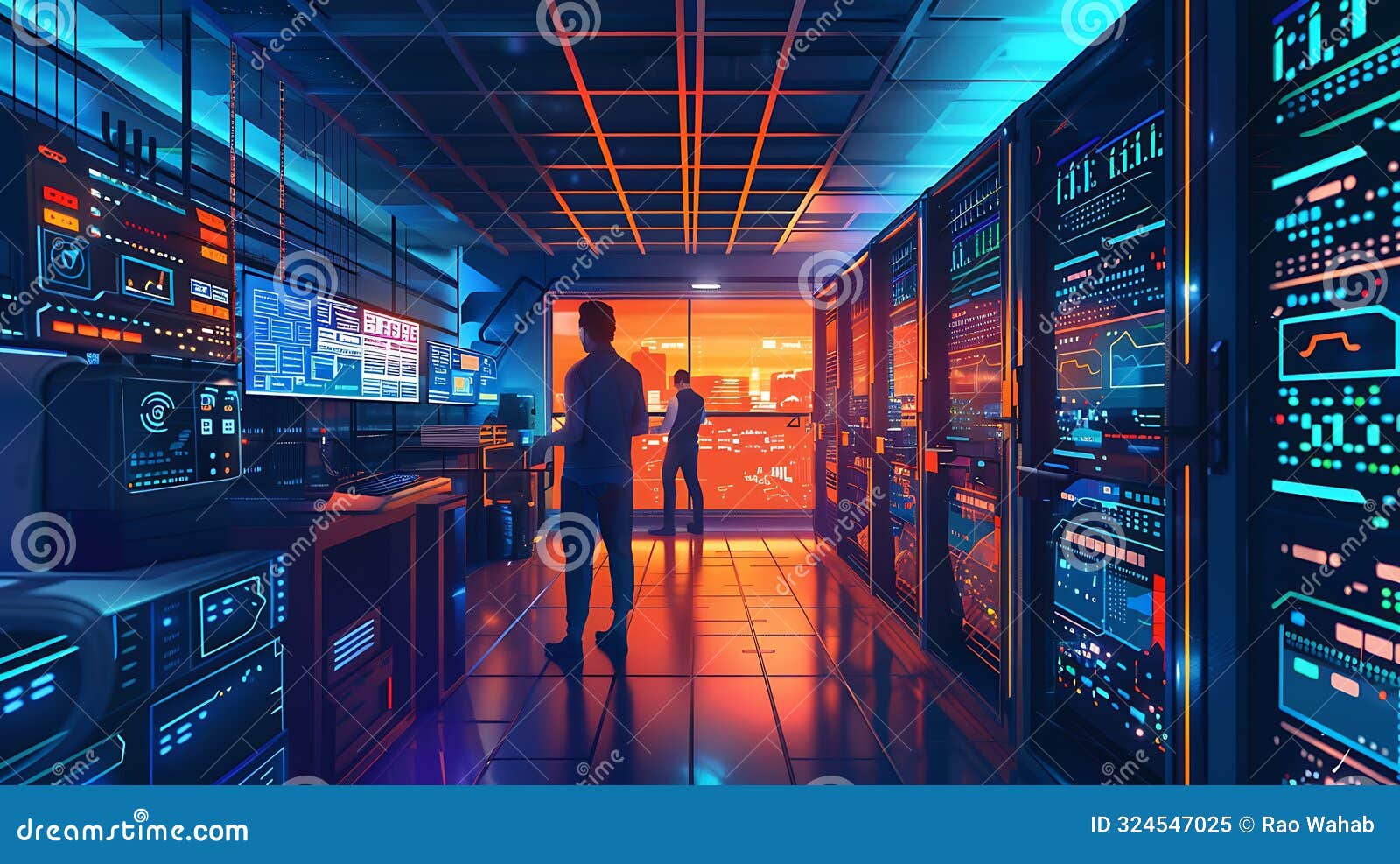 Depict a Tech Team in a Server Room, Planning the Integration of New Software and Hardware To ...