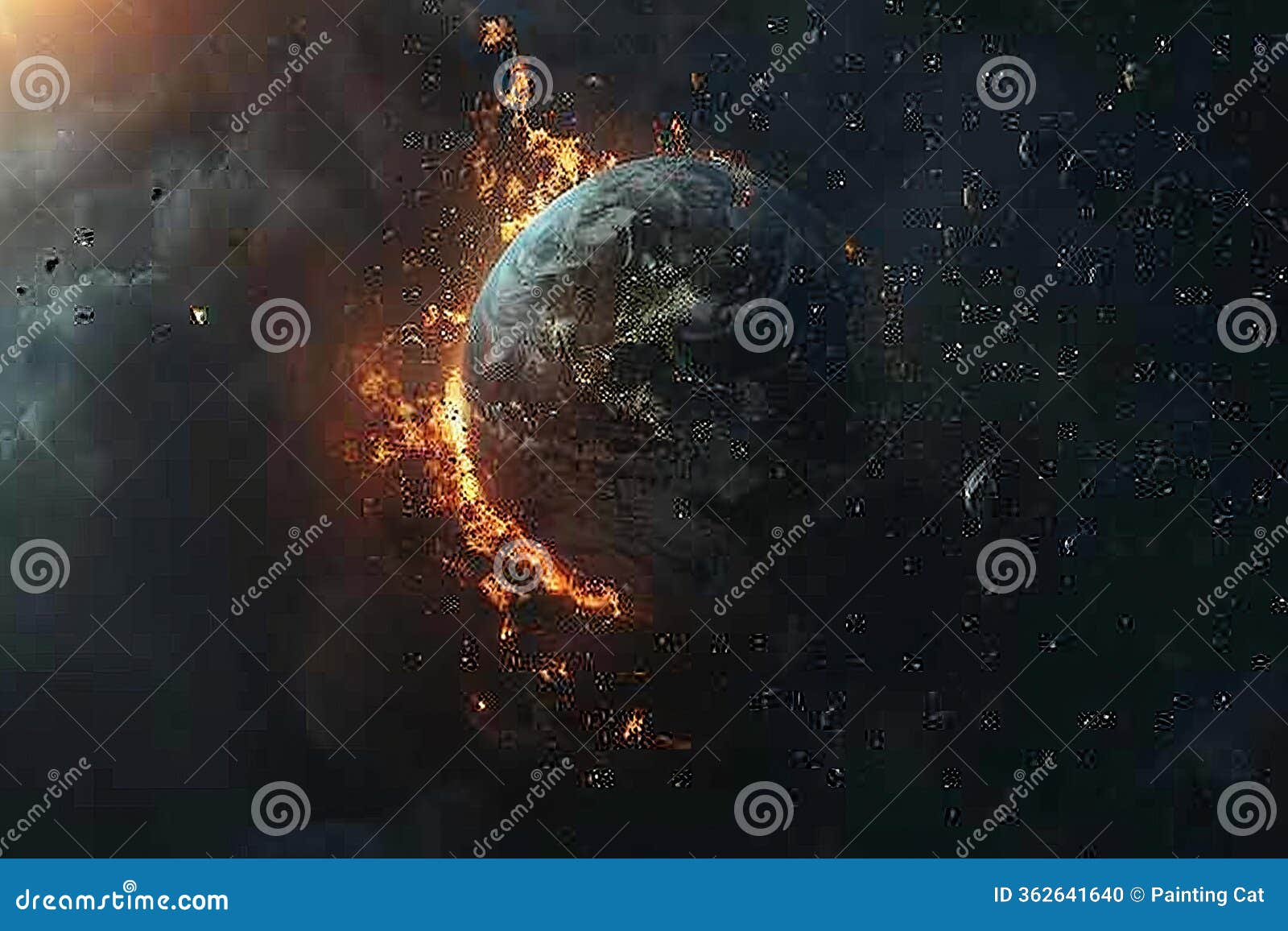 Depicting a the Earth is Broken into Two Pieces, One Side Burning and ...