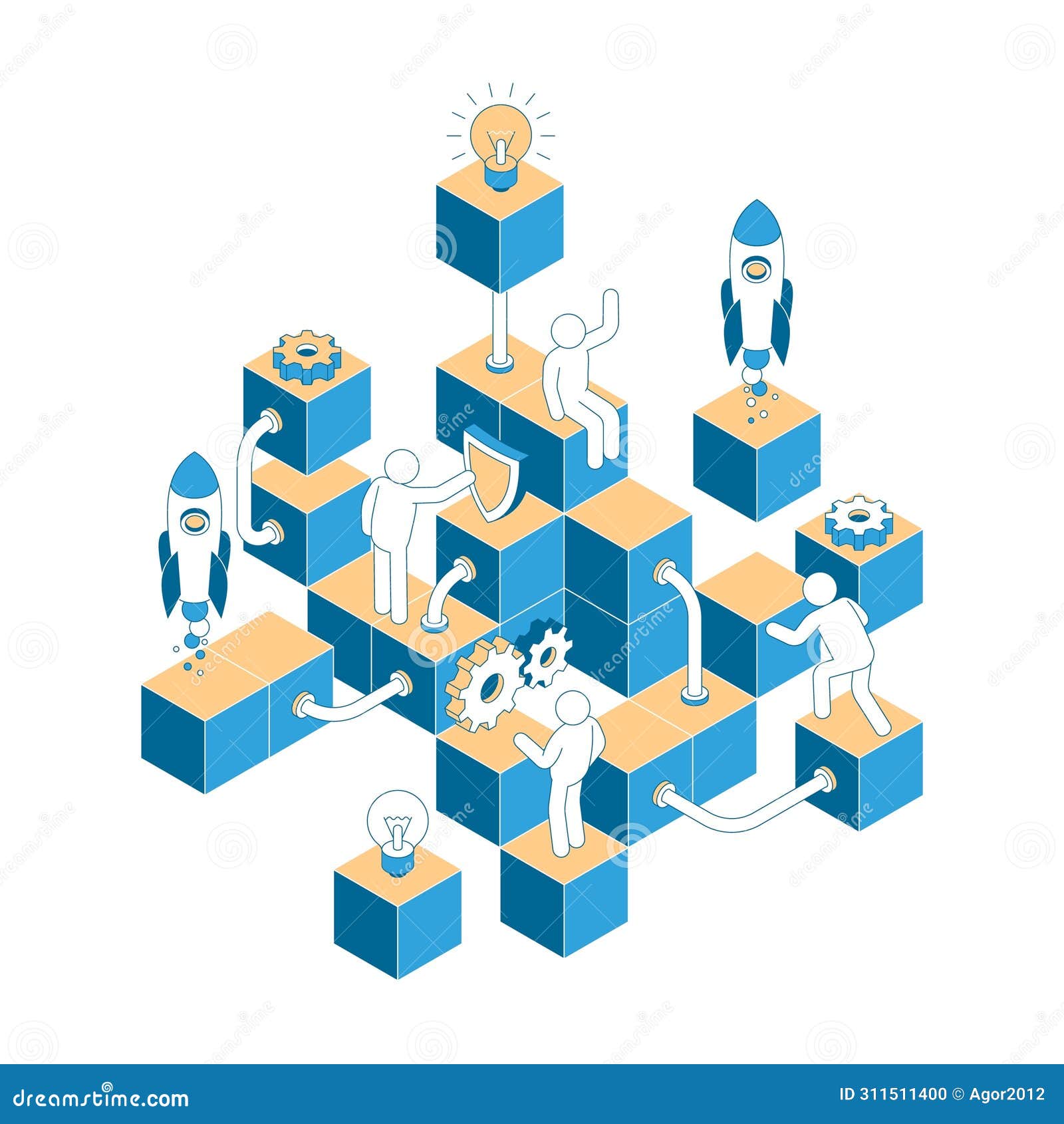 Isometric Startup Development Concept Illustration Stock Vector ...