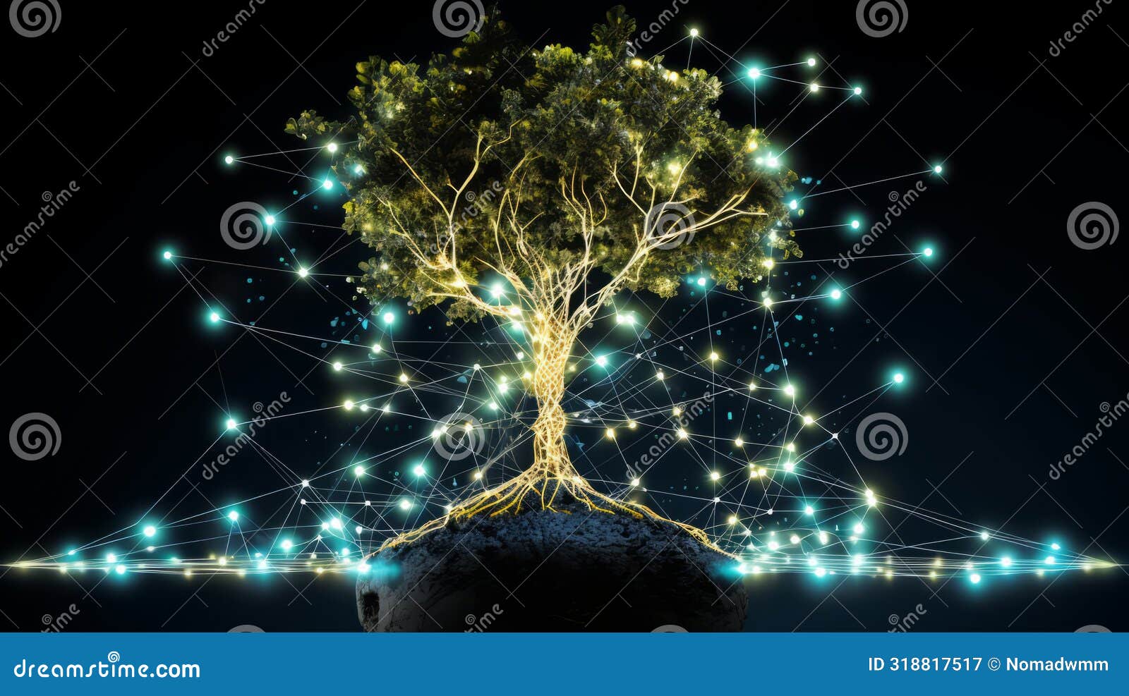 Depicting a Tree with Roots Sprouting from a Persons Head Stock ...
