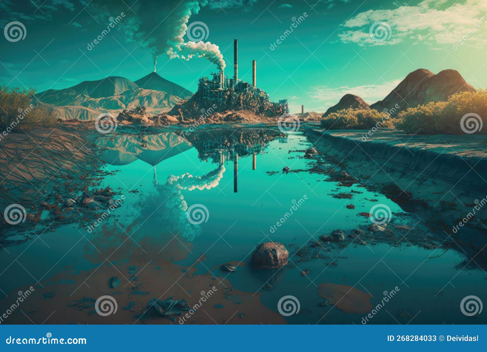 Destructive Sci-fi Planet And Valley With Moon Image Stock Photography ...