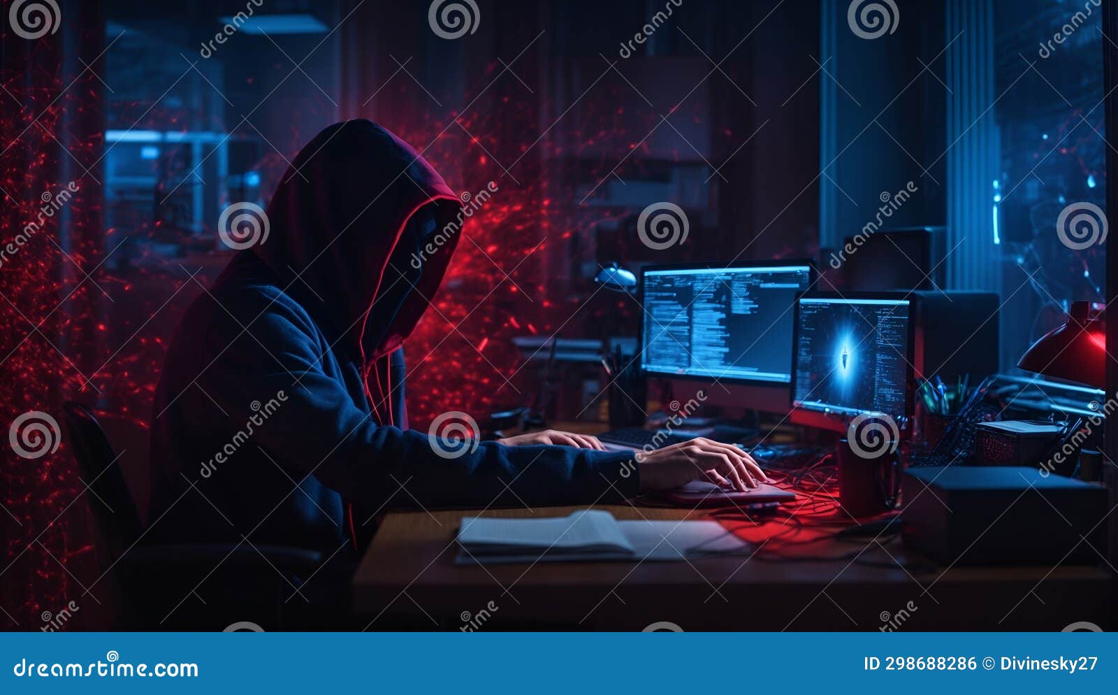 Cybersecurity Breach: Spectral Hacker in Home Office. Ai Generated ...