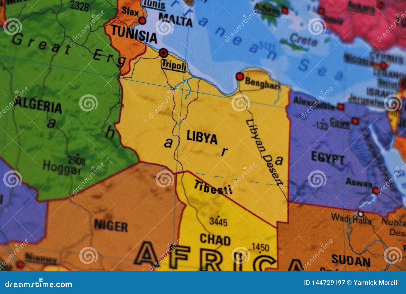 Close Up of a Map with Libya in the Foreground. Stock Image - Image of ...