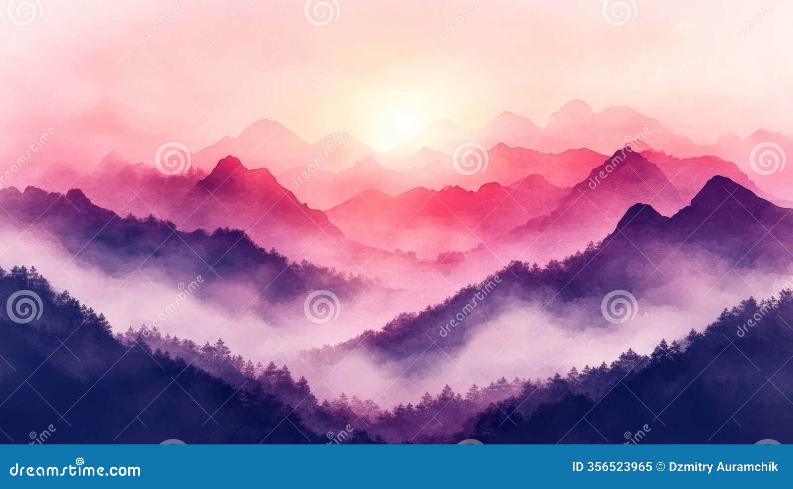 A Depiction of a Mountain Range with the Sun Overhead Stock Image ...
