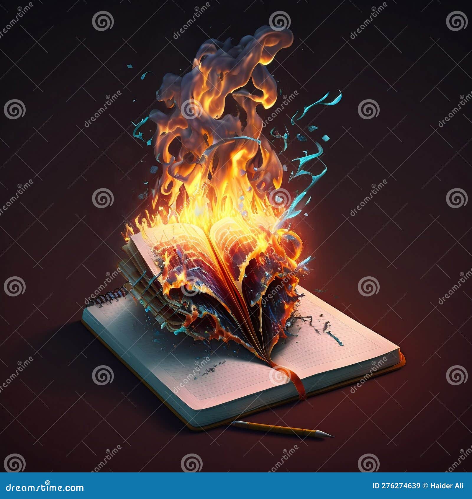 A Depiction of a Notebook on Fire. AI Stock Illustration - Illustration ...