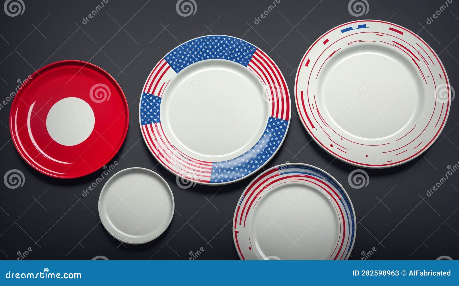 A Depiction of a Strikingly Candid Set of Plates with a Red, White and ...
