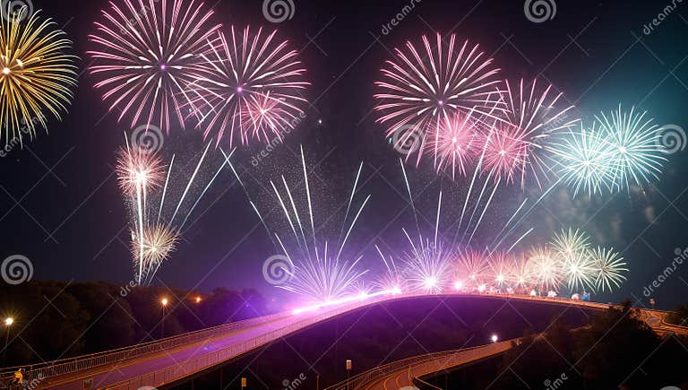 A Depiction of a Visually Mesmerizing Fireworks Display in the Night ...