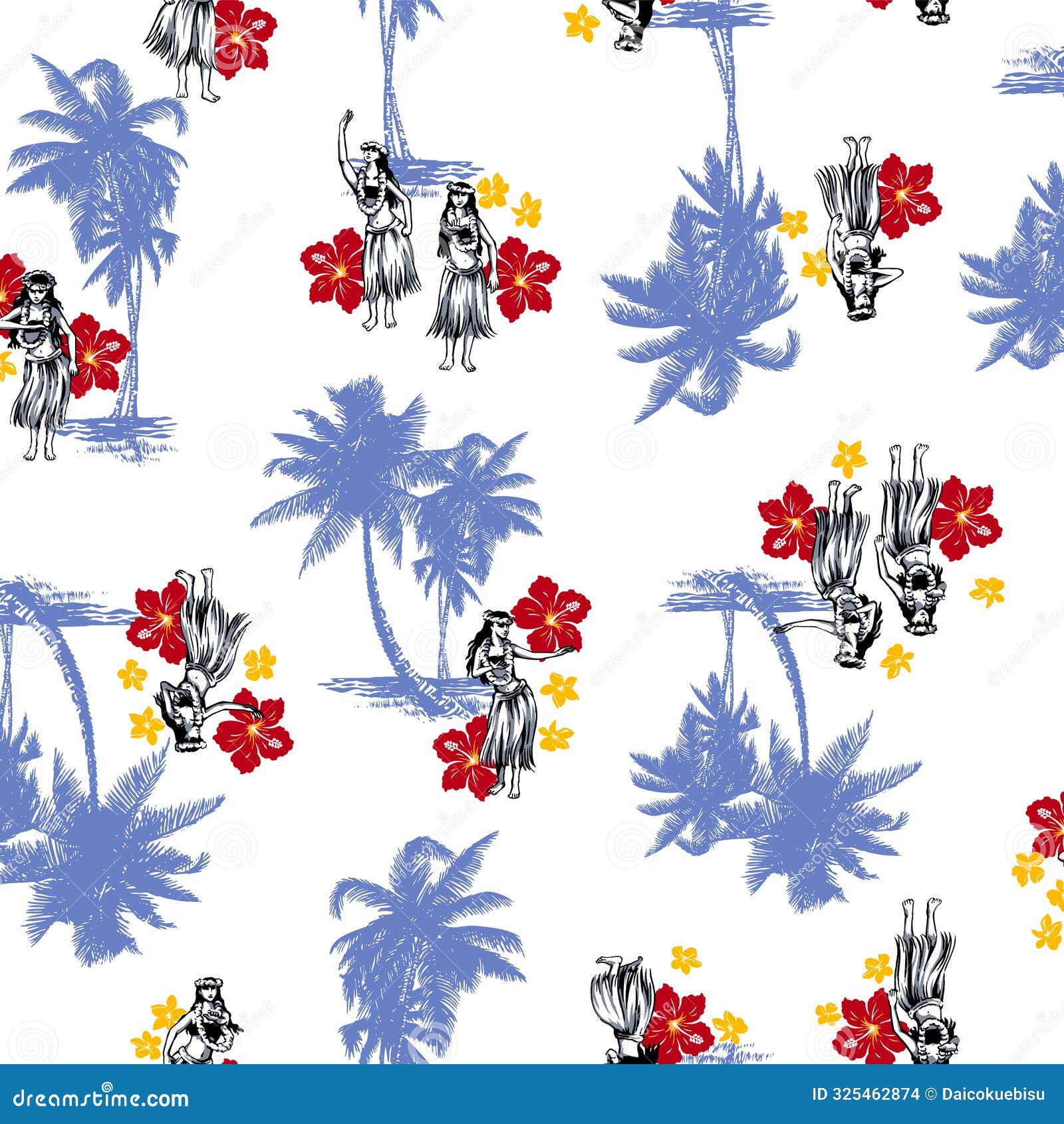 Seamless Pattern with Palm Trees and Hula Dancers, Stock Vector ...