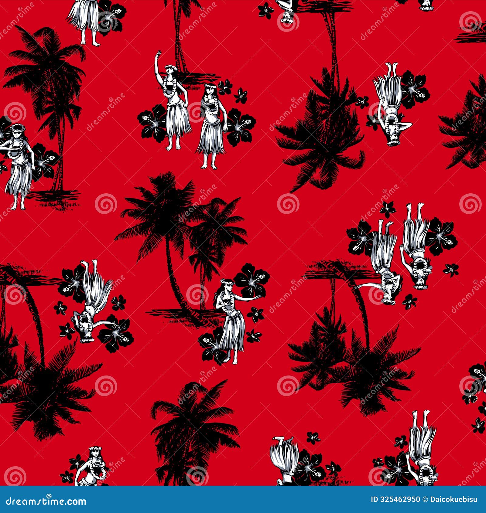 Seamless Pattern with Palm Trees and Hula Dancers, Stock Illustration ...