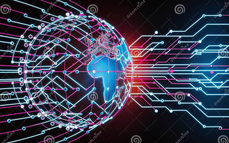 AI-generated, Globe with Interconnected Lines and Dots, , Abstract, Technology Stock ...