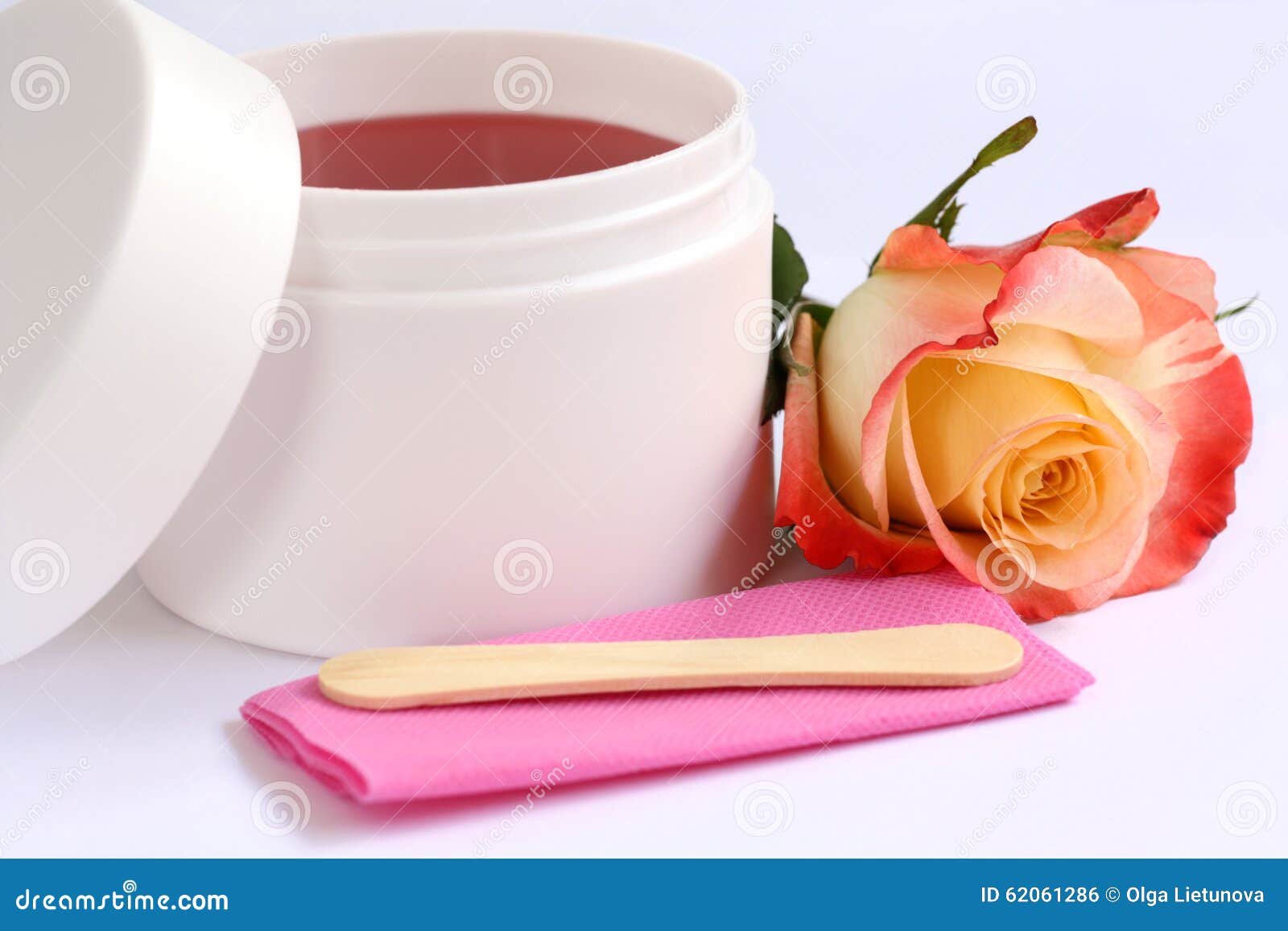 Depilation Set: Wax Container, Stick and Rose Stock Photo - Image of ...