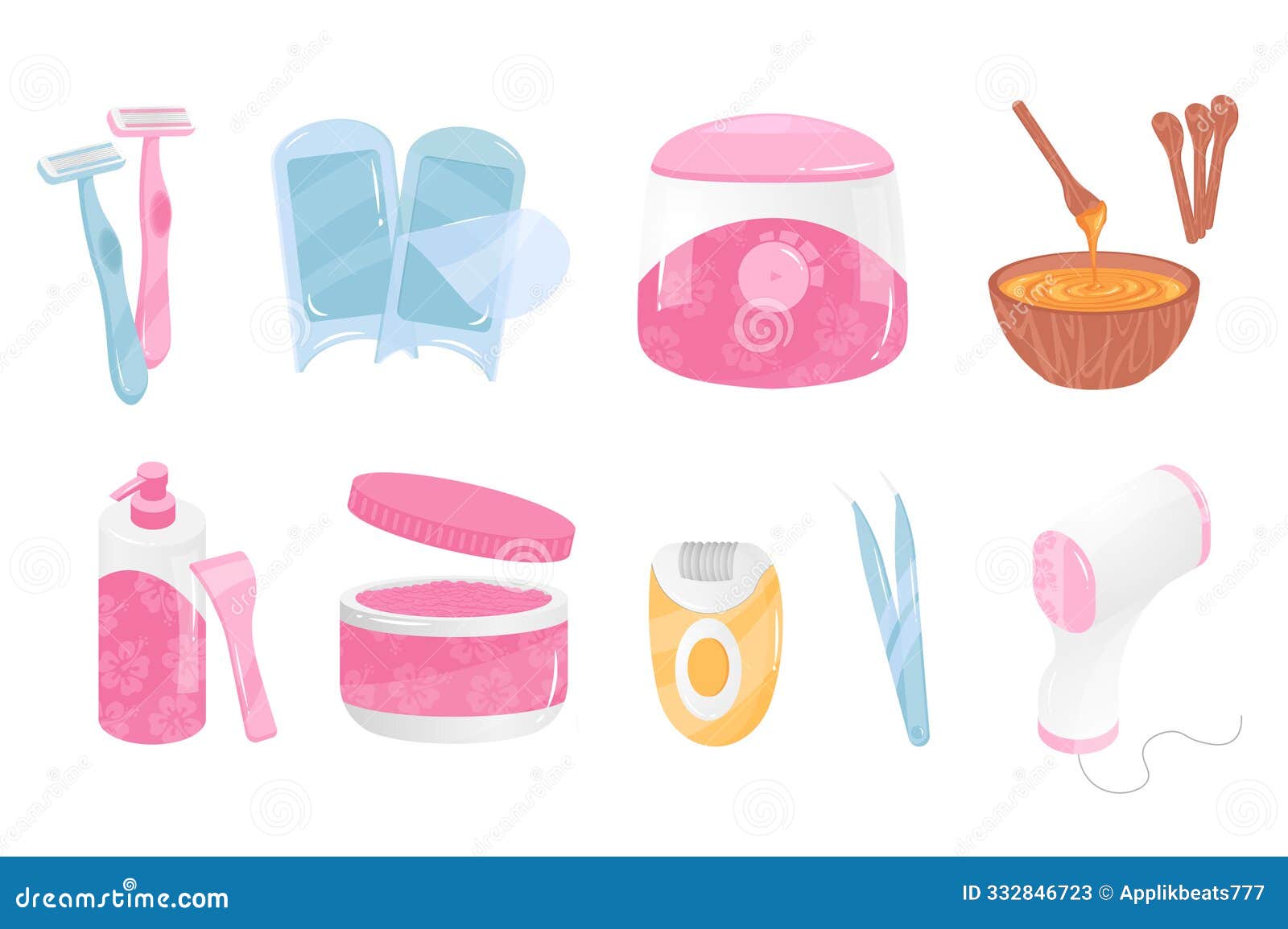 Depilation Tools Mega Set Elements in Flat Cartoon Graphic Design. Bundle Objects of Shave Razor ...