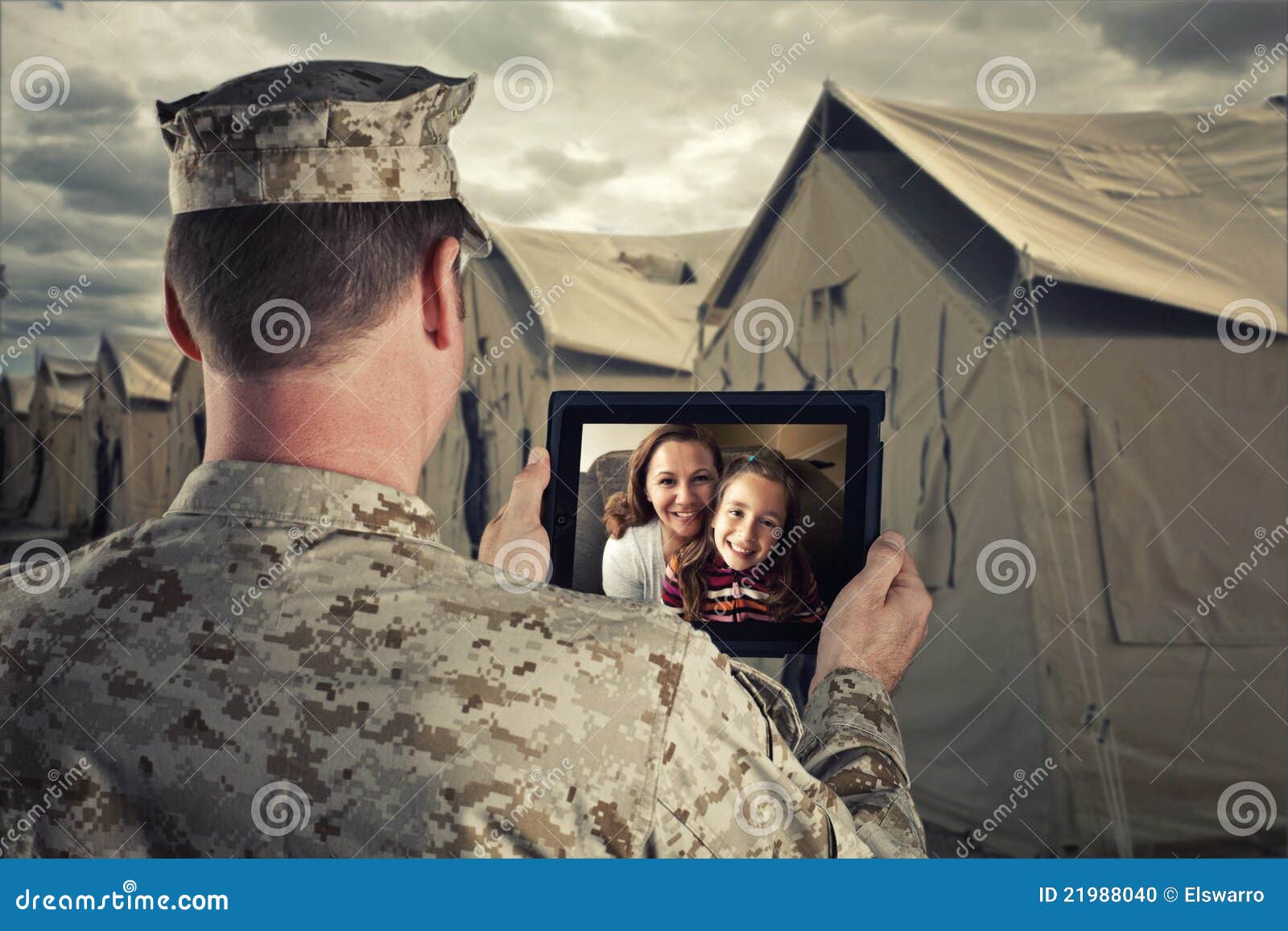 Deployed Military Man Chats with Family Stock Photo - Image of love ...