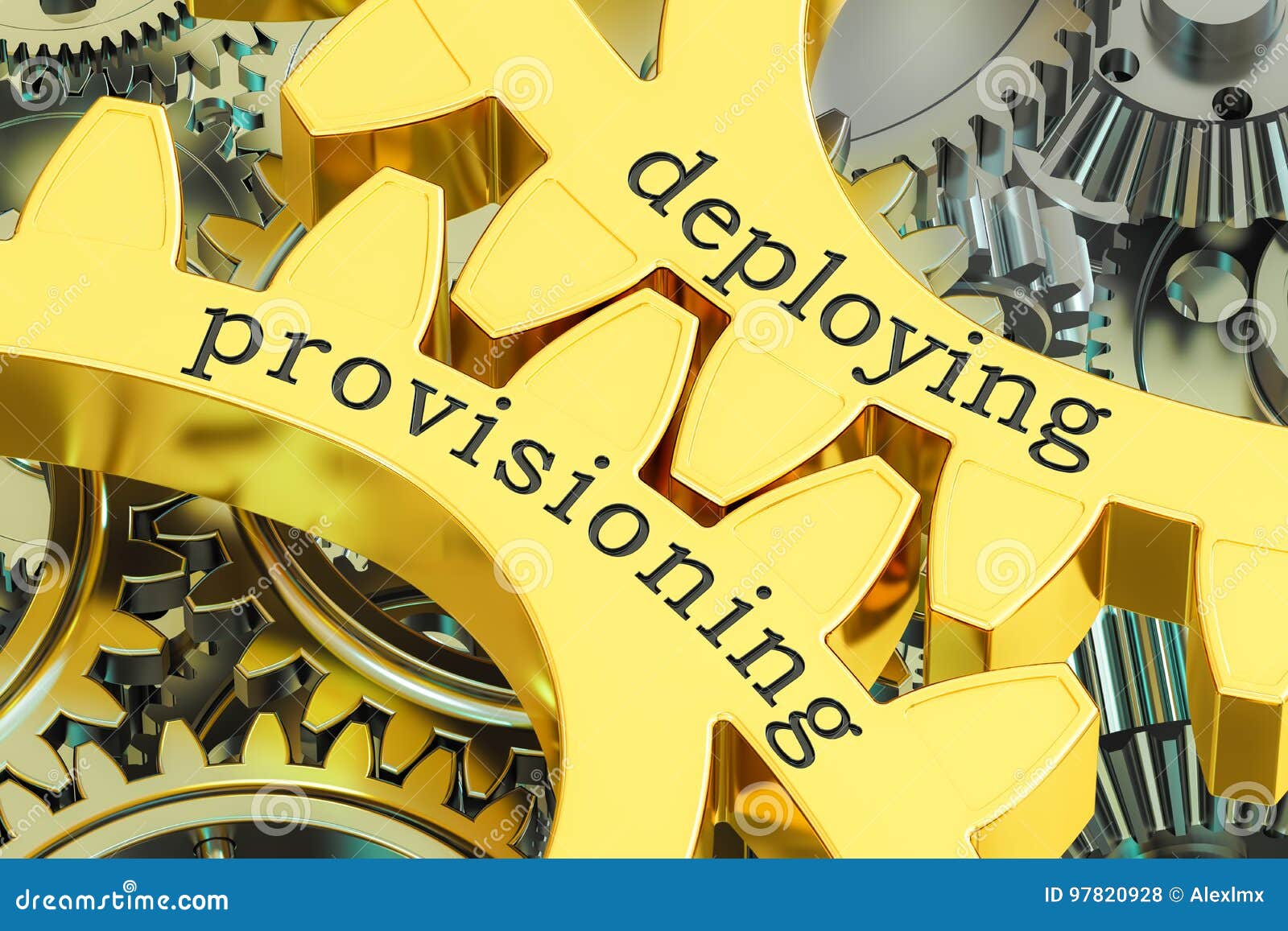 Deploying Provisioning Concept on the Gears, 3D Rendering Stock ...