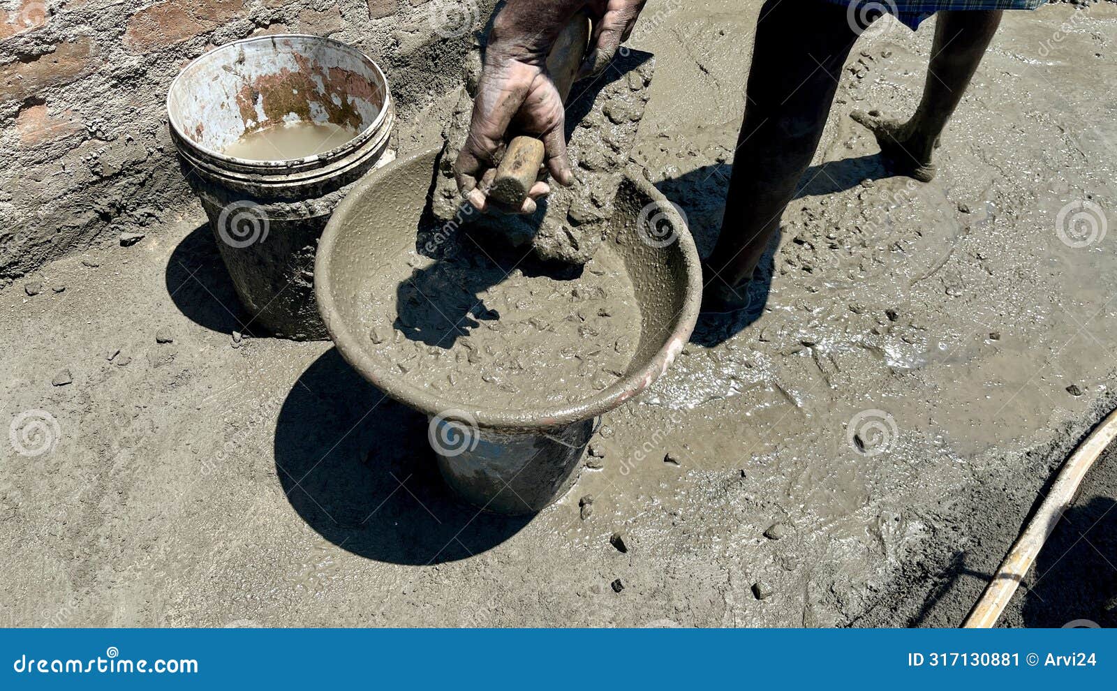 Depositing Wet Concrete on the Bond Using Spade Stock Image - Image of ...