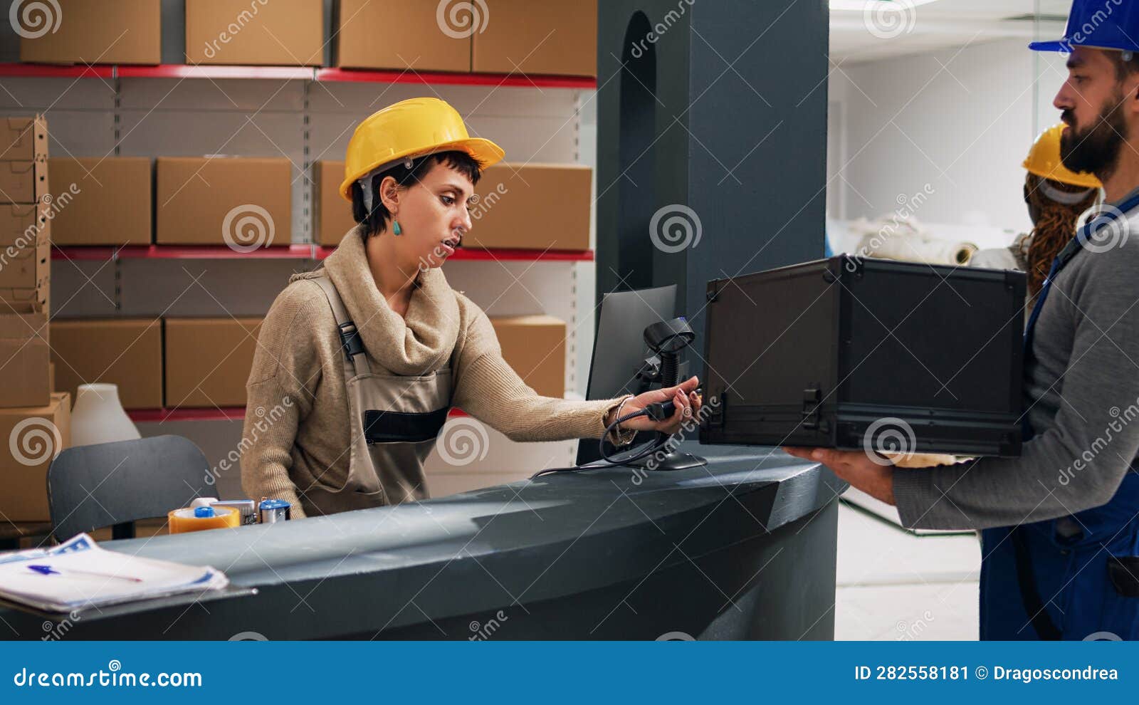 Depot Manager Checking Merchandise with Barcodes Stock Image - Image of ...