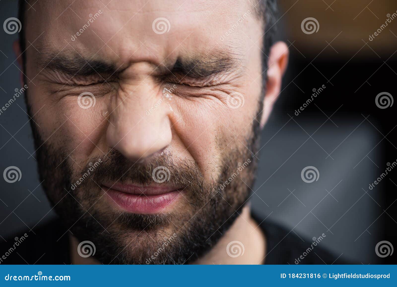 Depressed Bearded Man Crying with Closed Eyes Stock Photo - Image of ...