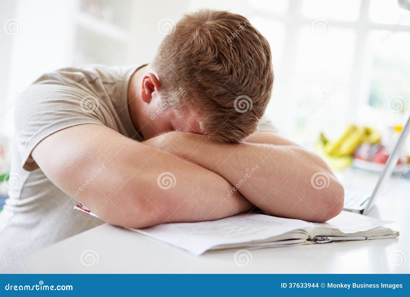 Depressed Boy Studying at Home Stock Photo - Image of indoors, teenager ...