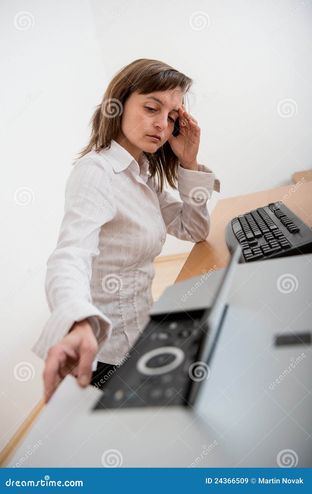 Depressed Business Person Working with Printer Stock Image - Image of ...