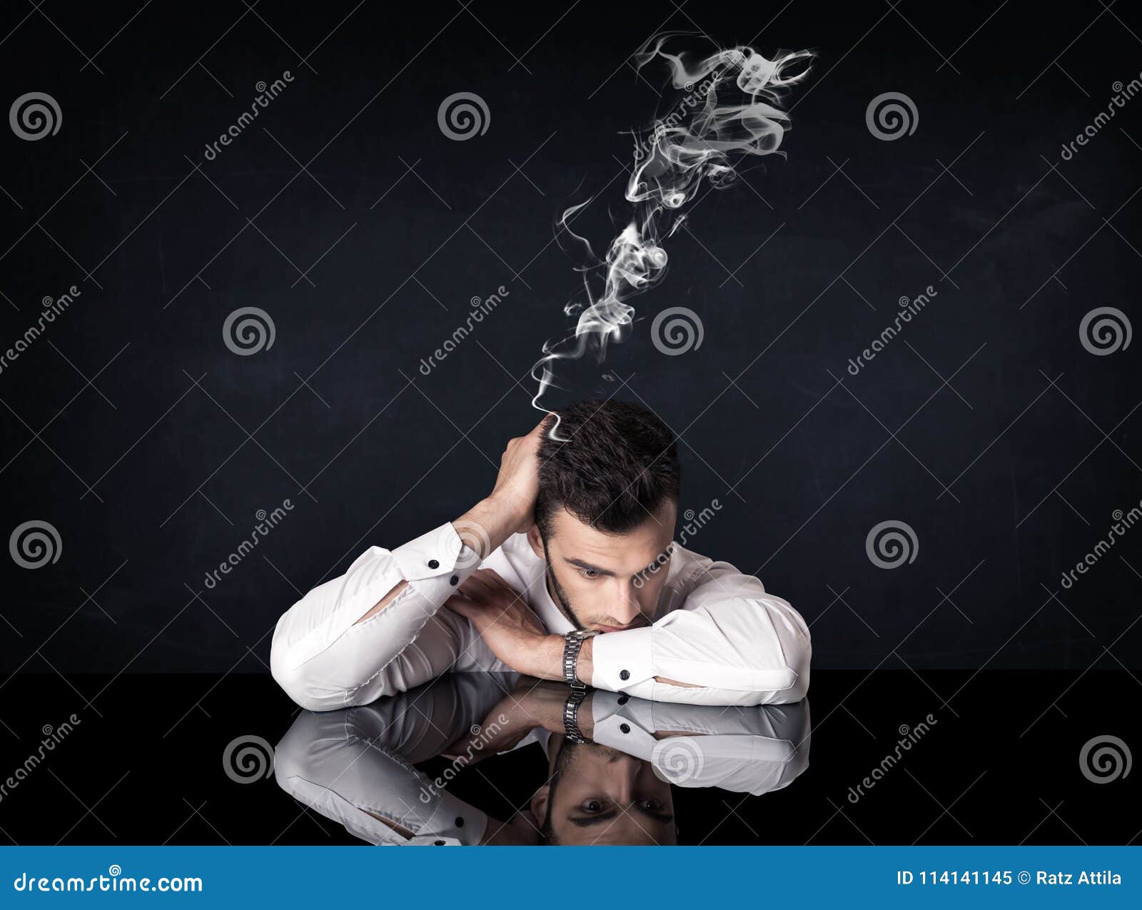 Depressed Businessman with Smoking Head Stock Image - Image of ...