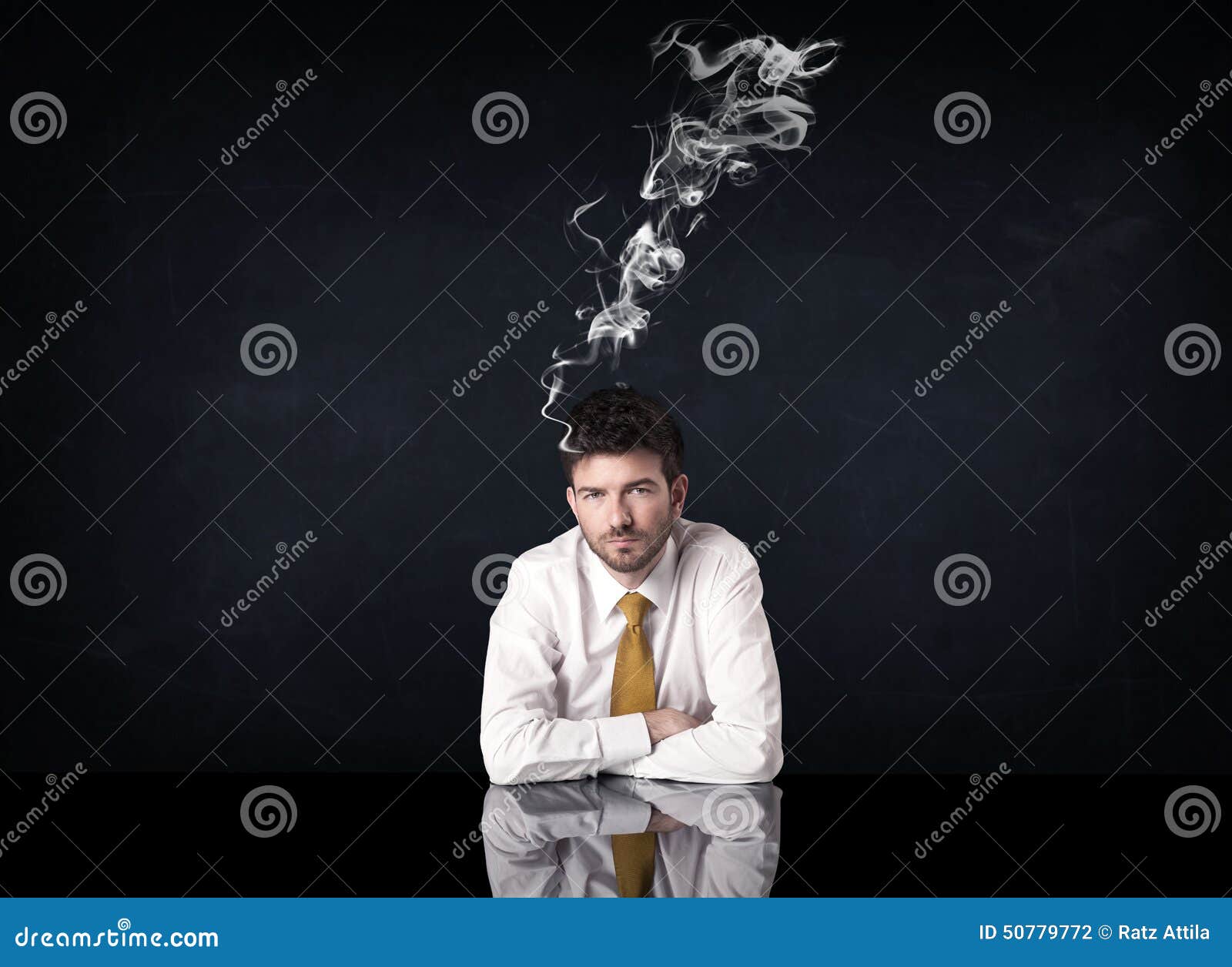 Depressed Businessman with Smoking Head Stock Photo - Image of broken ...