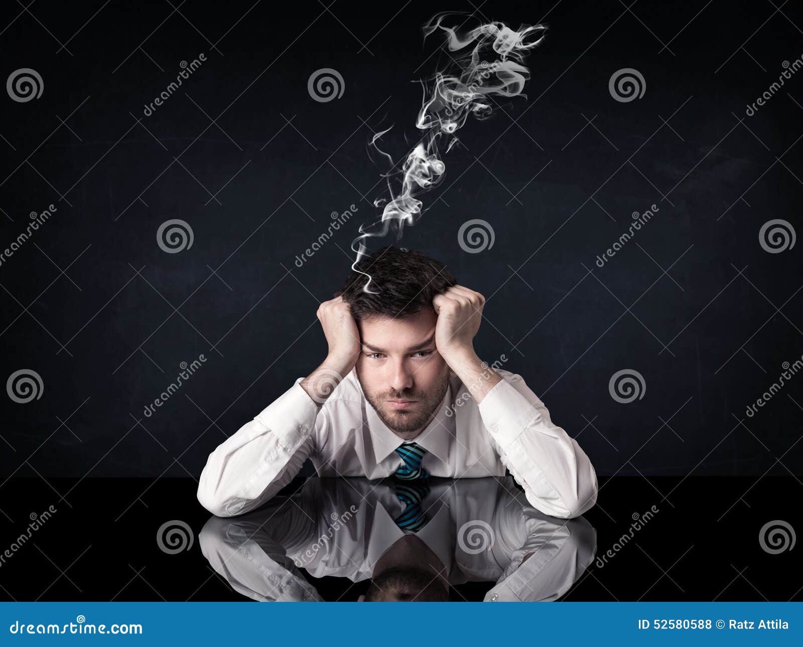 Depressed Businessman with Smoking Head Stock Photo - Image of ...