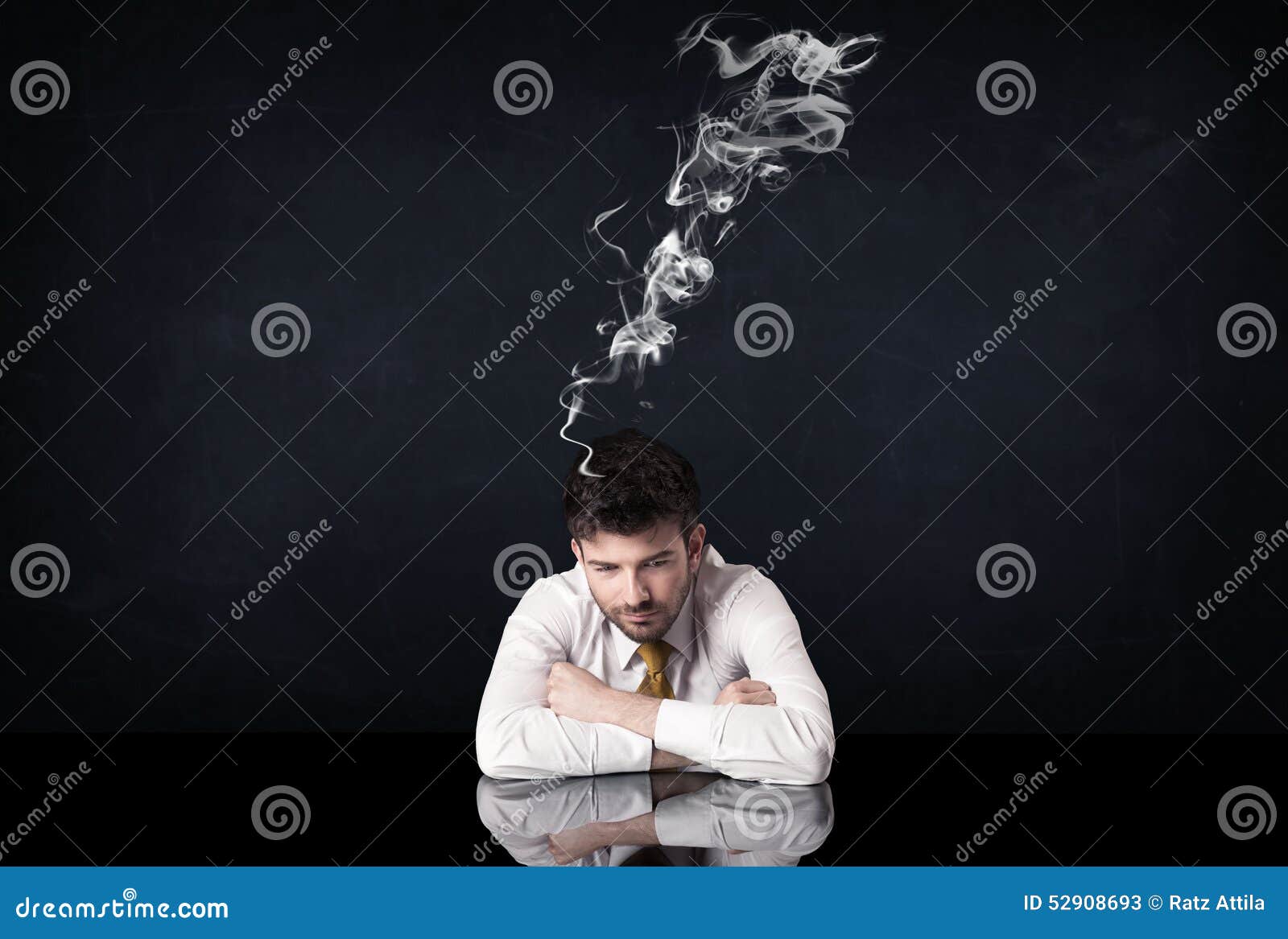 Depressed Businessman with Smoking Head Stock Image - Image of look ...