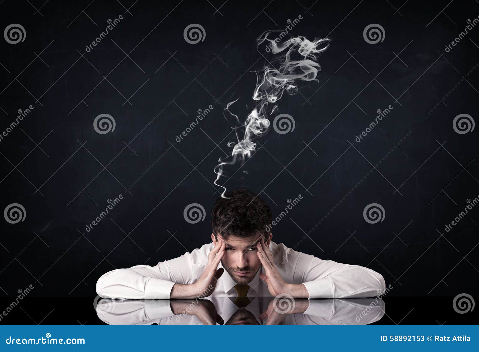 Depressed Businessman with Smoking Head Stock Image - Image of burn ...