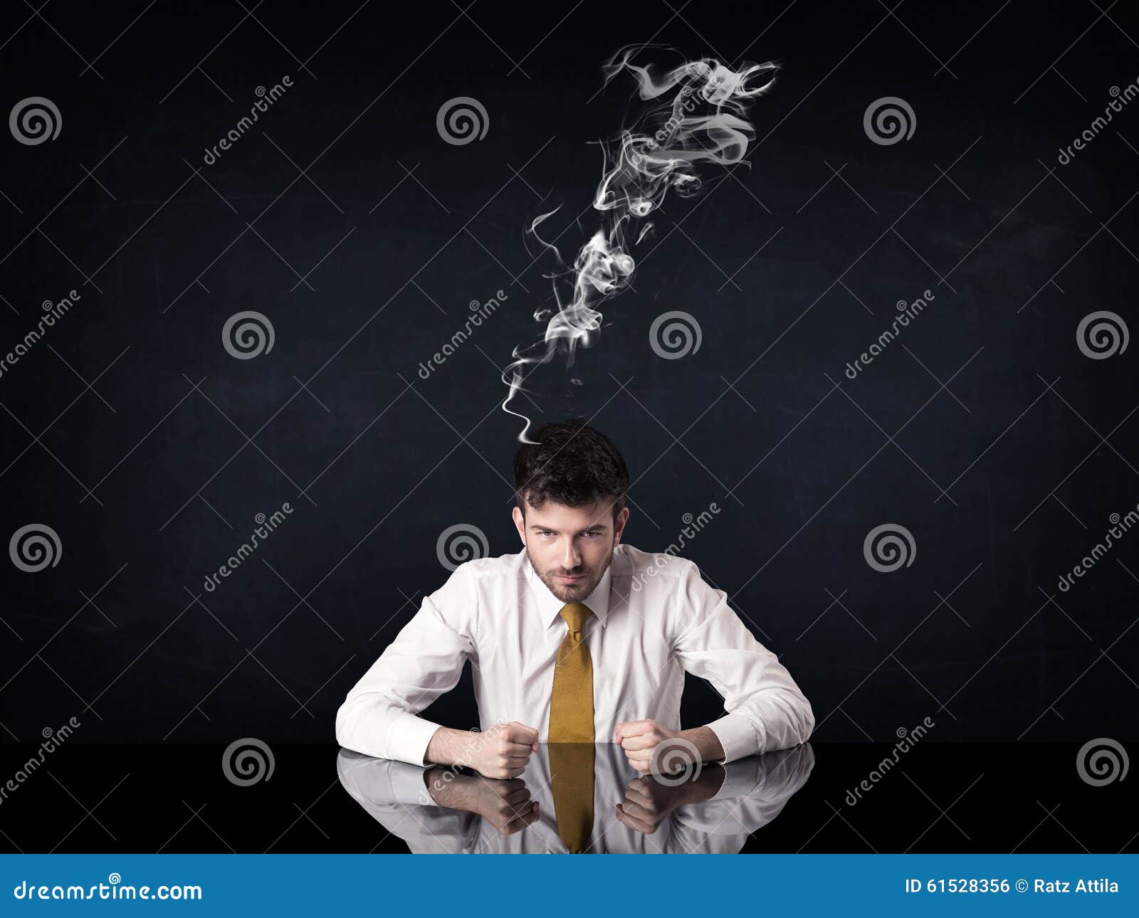 Depressed Businessman with Smoking Head Stock Photo - Image of fired ...