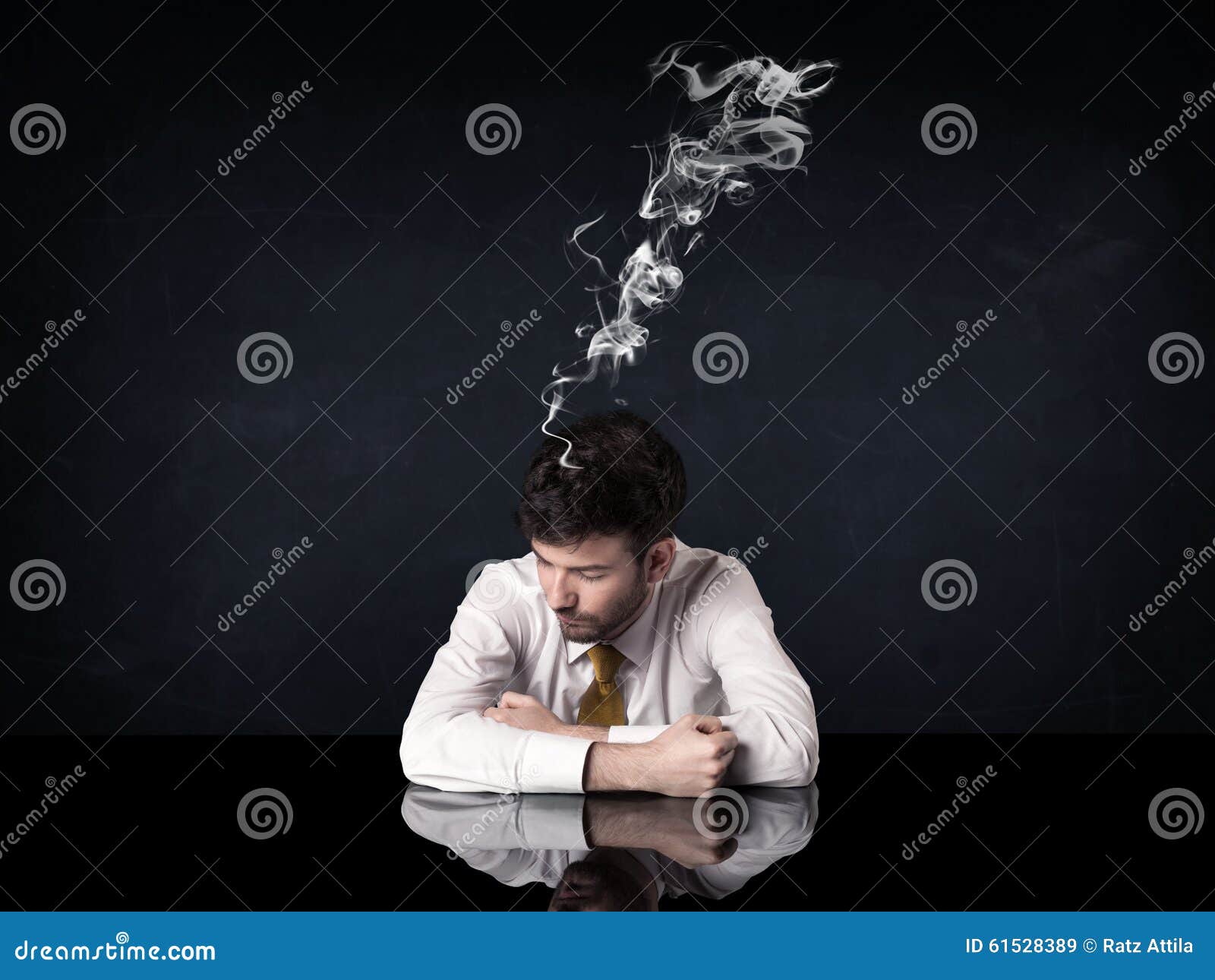 Depressed Businessman with Smoking Head Stock Image - Image of mark ...
