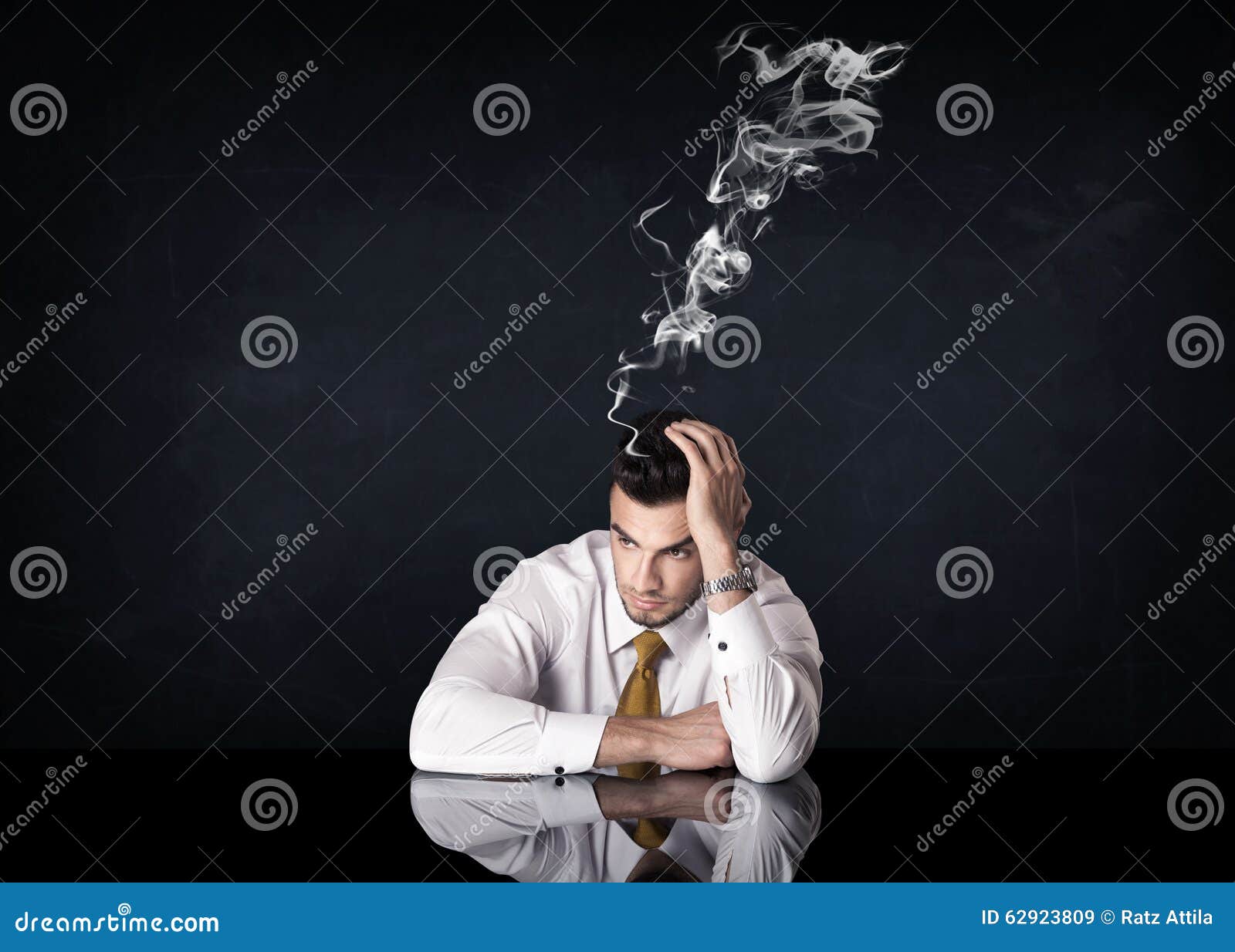 Depressed Businessman with Smoking Head Stock Image - Image of fatigue ...