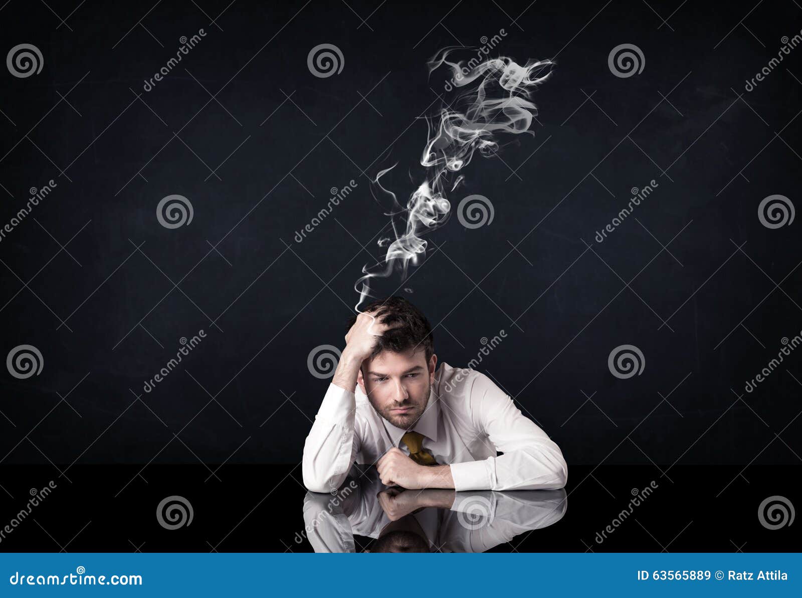 Depressed Businessman with Smoking Head Stock Image - Image of ...