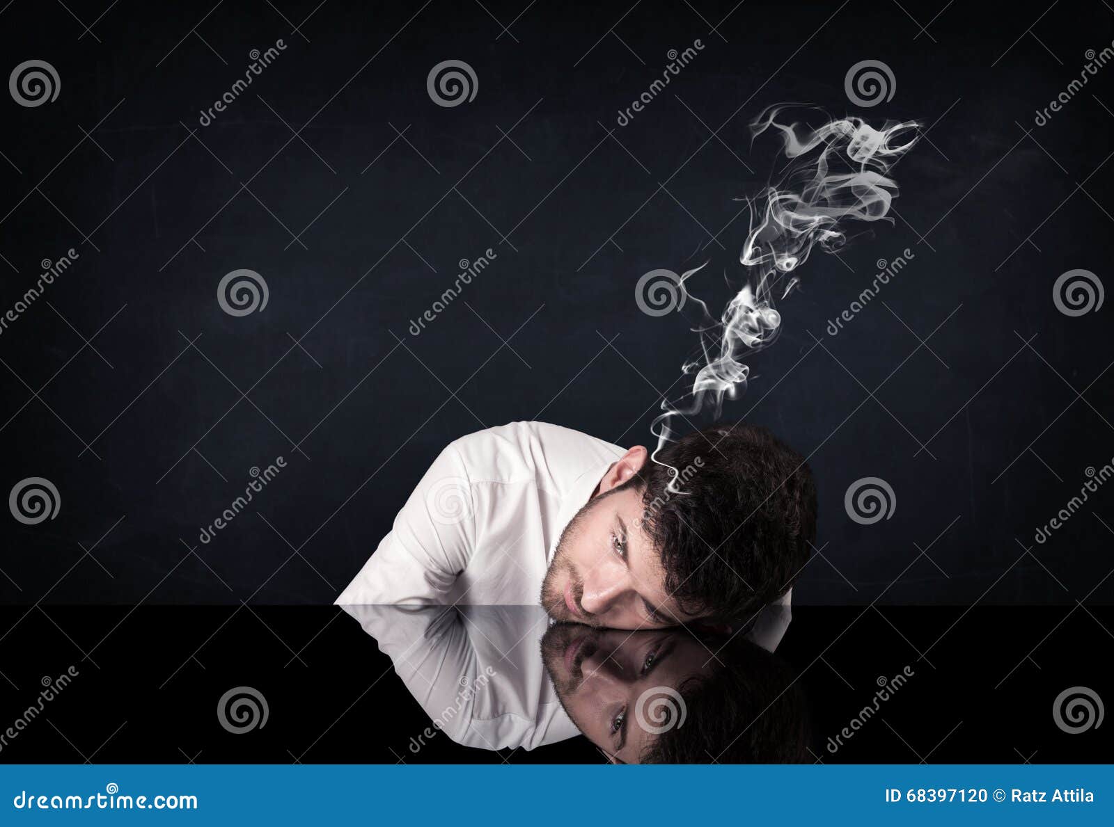 Depressed Businessman with Smoking Head Stock Photo - Image of sadness ...