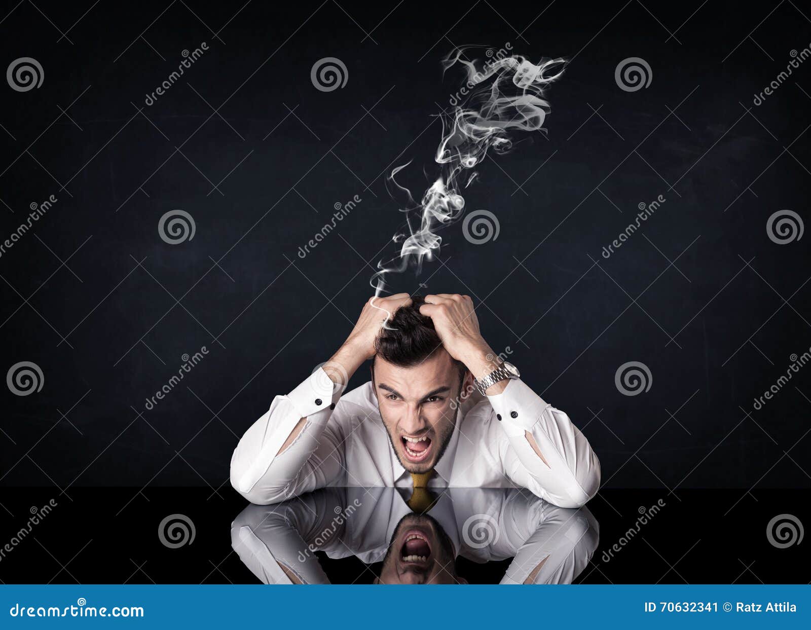 Depressed Businessman with Smoking Head Stock Image - Image of head ...