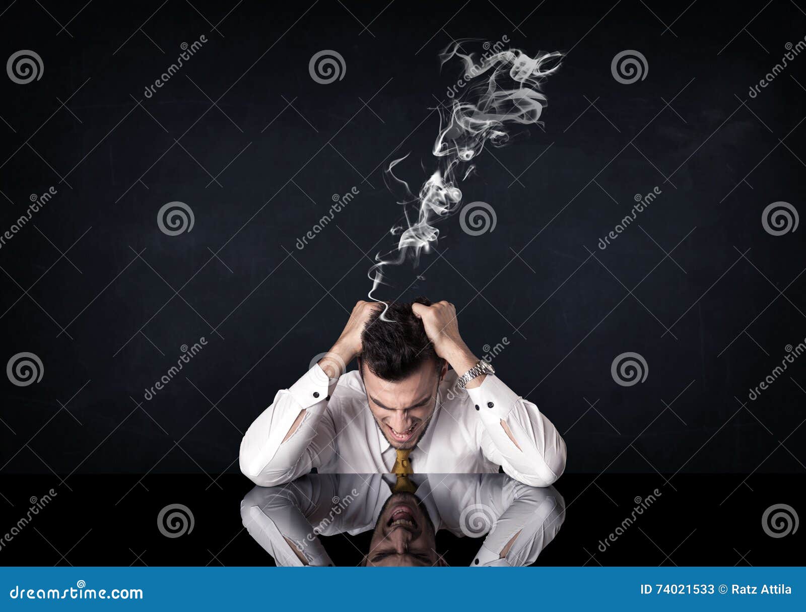 Depressed Businessman with Smoking Head Stock Image - Image of negative ...
