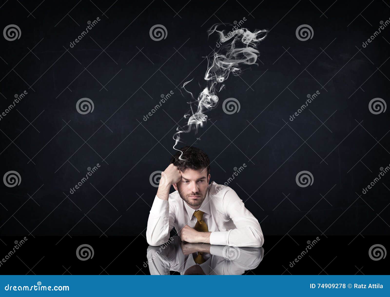 Depressed Businessman with Smoking Head Stock Photo - Image of fired ...