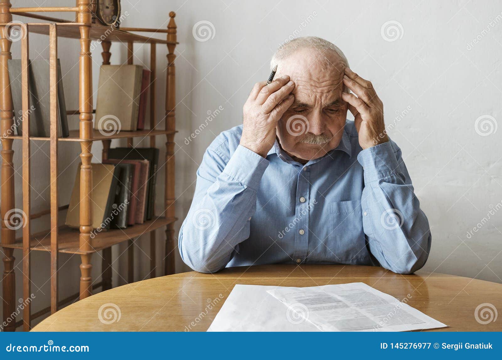 Depressed, Concerned Senior Man Doing Paperwork Stock Image - Image of ...