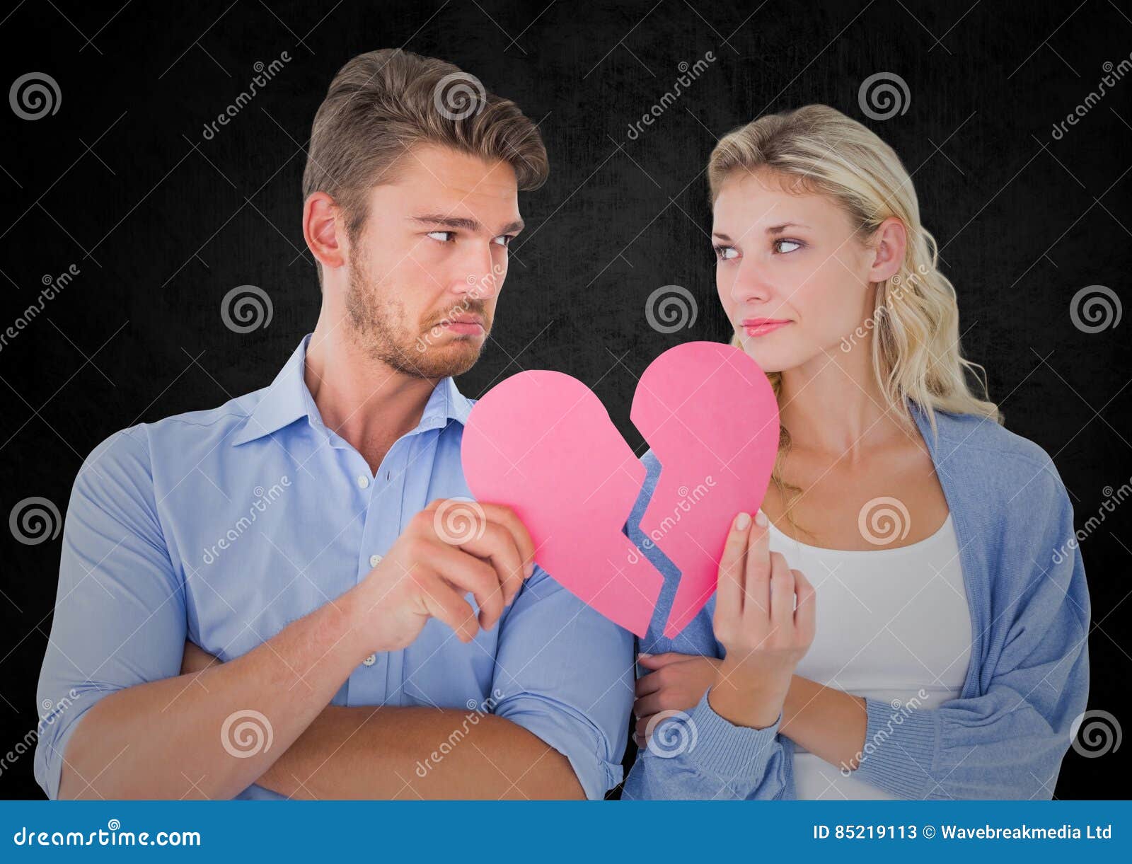 Depressed Couple Holding Broken Heart Stock Image - Image of divorce ...