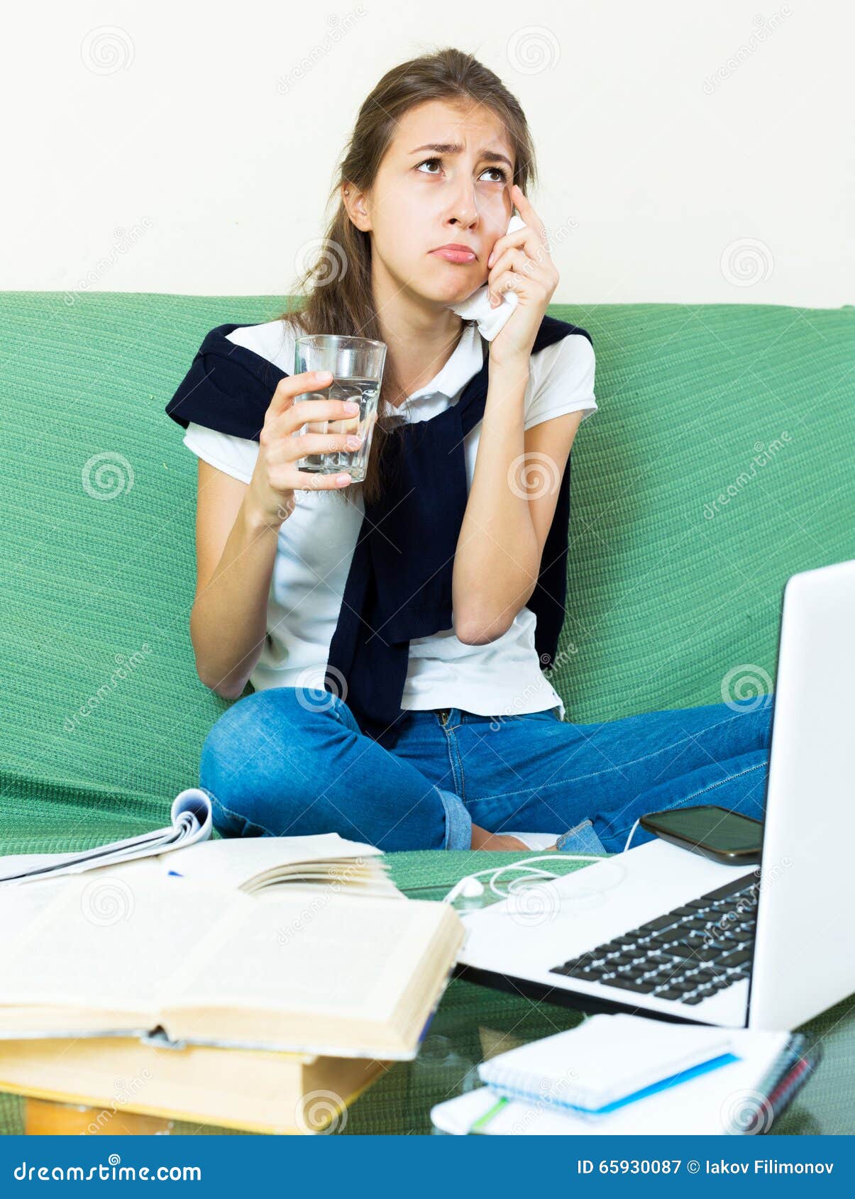 Depressed Female College Student Stock Image - Image of homework ...
