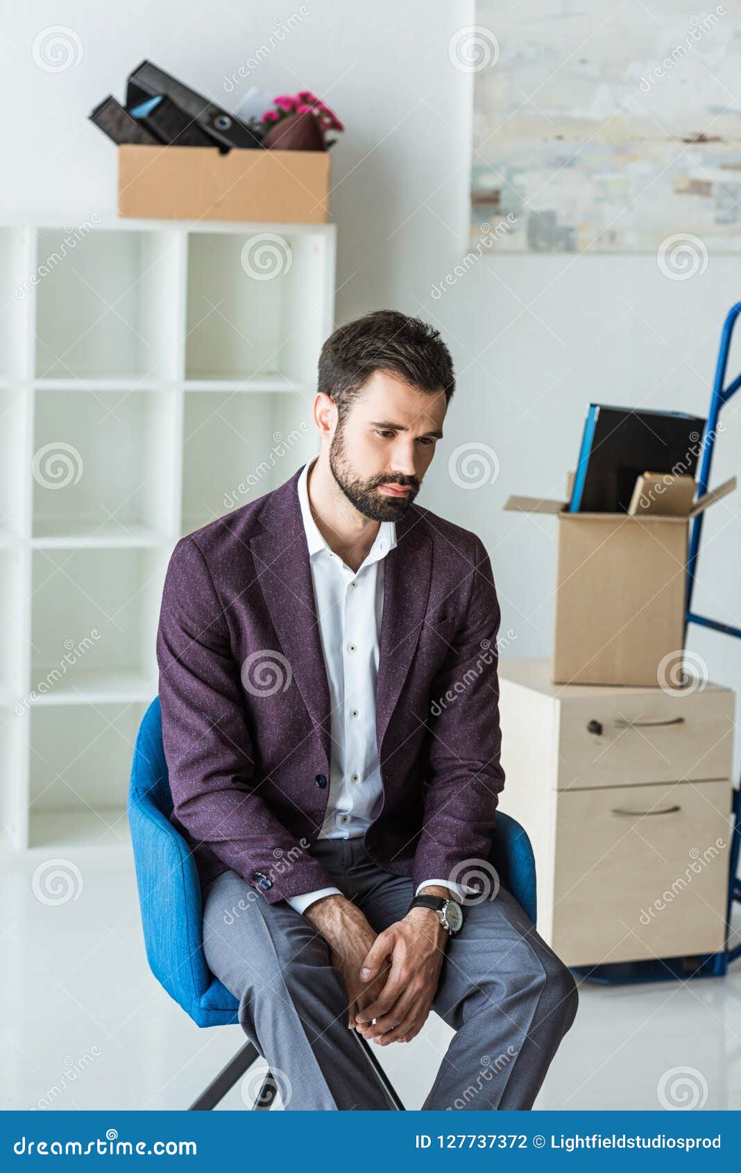 Depressed Fired Male Employee Crying Hiding Face, Leaving Office ...
