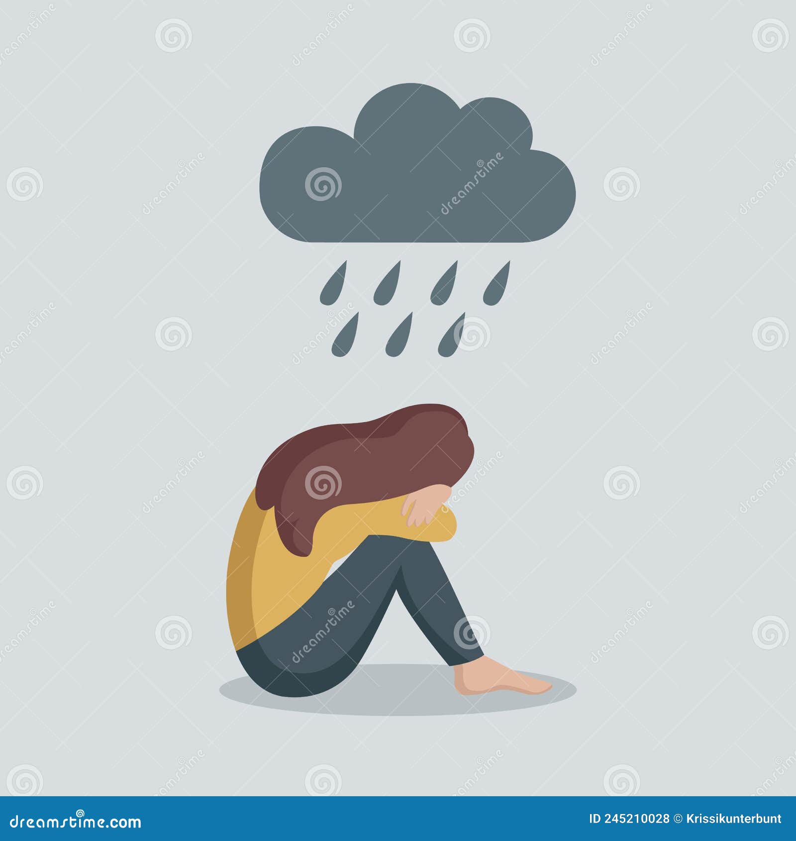Depressed Girl Sitting Alone Under Dark Rainy Cloud Stock Vector ...